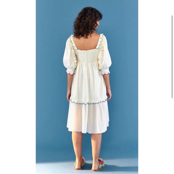 FARM Rio | Dresses | Farm Rio Offwhite Textured Puff Sleeve Midi Dress ...